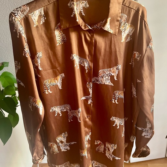 Zara | Tops | Rare Zara Satin Blouse Tiger Print S | Poshmark